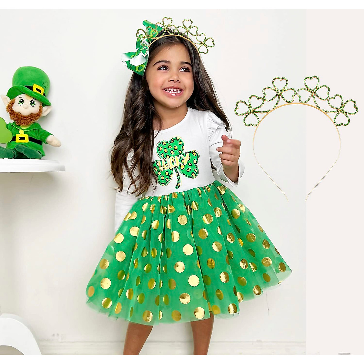 ZITULRY St Patrick's Day Headband Rhinestone Shamrock HAPPY ST.PATRICKS Letter Hairband Crystal Irish Green Lucky Clover Headpiece