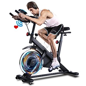 ANCHEER Exercise Bike, Indoor Cycling Bike Stationary with Heart Rate Monitor & LCD Monitor, Comfortable Seat Cushion, 40LBS Heavy Flywheel, Multi - Grips Handlebar (Black)