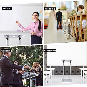 Kigley Acrylic Podium Stand Clear Podium Lectern 43.3'' Tall Floor Standing Speaking Podium with Adjustable Angle 30°-90° Slanted Top Silver Aluminum Body Base for Church Office School Speech Concert