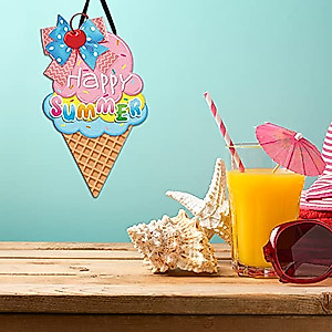 2 Pieces Ice Cream Sandbeach Hanging Sign Happy Summer Wood Sign Sweet Summer Wood Ornaments Summer Welcome Sign Door Wood Hanging Sign for Summer Holiday Party Home Door Wall Window Decor (Ice Cream)