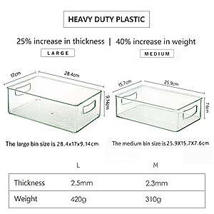 Hudgan Set Of 8 Refrigerator Organizer Bins (4 Large & 4 Medium sizes) - Stackable Fridge Organizer, Clear Plastic Storage Bins for Kitchen, Pantry, Freezer, Cabinets, Linen Closets