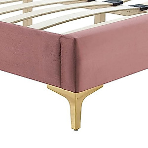 Modway Yasmine Channel Tufted Performance Velvet Twin Platform Bed in Dusty Rose