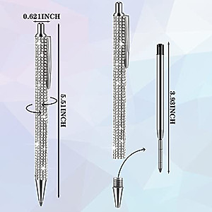 4 Pcs Rhinestone Metal Ballpoint Pens Bling Bling Pens Black Ink Pens Diamond Pen Big Crystal Ballpoint Pens 4 Pcs 1.0mm Pen Refills for Kids Students Teachers Gift (Silver, AB Silver)