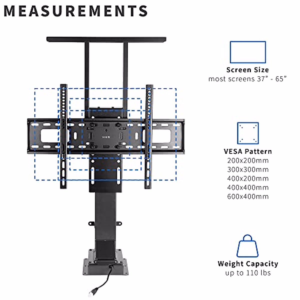 VIVO Motorized TV Stand for 37 to 65 inch Screens, Vertical Lift Television Stand with Remote Control, Compact TV Mount Bracket, MOUNT-E-UP65A