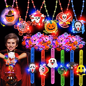 62 Pcs Halloween Party Favors for Kids Rotating Fidget Spin Light up Necklaces LED Bracelets Flash Rings Halloween Toys Glow in The Dark Halloween Party Supplies Gift Halloween Treat Goodie Bag Filler