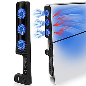 PS5 Slim Cooling Fan, SIKEMAY New PlayStation 5 Slim Console Accessories Cooler with USB Port and 3 Adjustable Quiet 9500-Speed Fans, Cool LED Light for PS5 Slim Digital/Disc Edition System (Black)