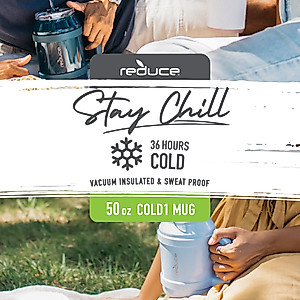REDUCE Cold1 50 oz Reusable Mug Tumbler with Handle - Insulated Stainless Steel Water Bottle for Home, Office and Gym; Straw or Leakproof Flip Lid, Keeps Drinks Ice Cold All Day - Metal Finish