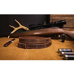 Nohma Leather Buffalo Leather Rifle Gun Sling, Crazy Horse/Brown Stitch, Amish Handmade 1" Width - Made in The USA