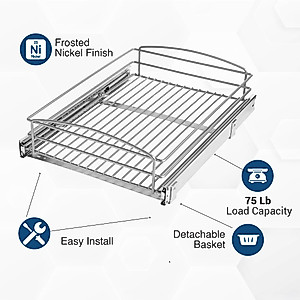 Knape & Vogt RS-MUB-14-FN 5 in. H x 15 in. W x 20 in. D Multi-Use Basket Silver Pull Out Cabinet Organizer, Frosted Nickel