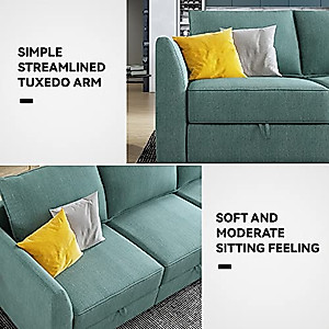 HONBAY Reversible Modular Couch Modern Polyester Sectional Sofa with Chaise & Storage Seat 112'' U-Shaped Couch for Living Room, Aqua Blue