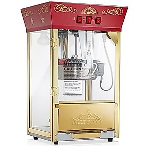 Olde Midway Movie Theater-Style Popcorn Machine Maker with 8-Ounce Kettle - Red, Vintage-Style Countertop Popper