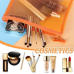 Sinzip 12 Pieces Zipper Nylon Mesh Pouch, Mesh Cosmetic Bags Makeup Bags Pencil Case, Multipurpose Travel Bags for Cosmetic School Office Supplies and Travel Accessories (Multicolored 01, A5)