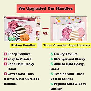 OfficeCastle 4 Pack Large Birthday Gift Bags with Tissue Paper (Rainbow Polka Dots)