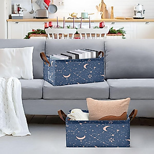 Exnundod Celestial Stars Moon Storage Bins for Shelves Astrological Boho Collapsible Storage Bins with Metal Frames Open Home Stroage Basket with Handles for Organizing Closet Books Toys, 1PC