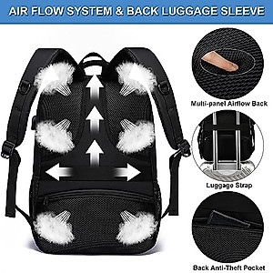 EZUOLA Backpack for Men, 17 inch Travel Laptop Backpack Business Work Laptop Bag with USB Charging Port Water Resistant Computer Bag College Bookbags, Black