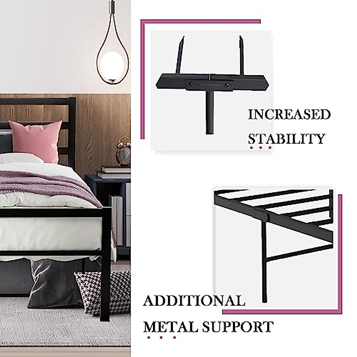 4 EVER WINNER Twin Bed with Headboard and Footboard, 14 Inch Twin Size Metal Platform Bed Frame, Heavy Duty, No Box Spring Needed, Anti-Slip, Easy Assembly, Black