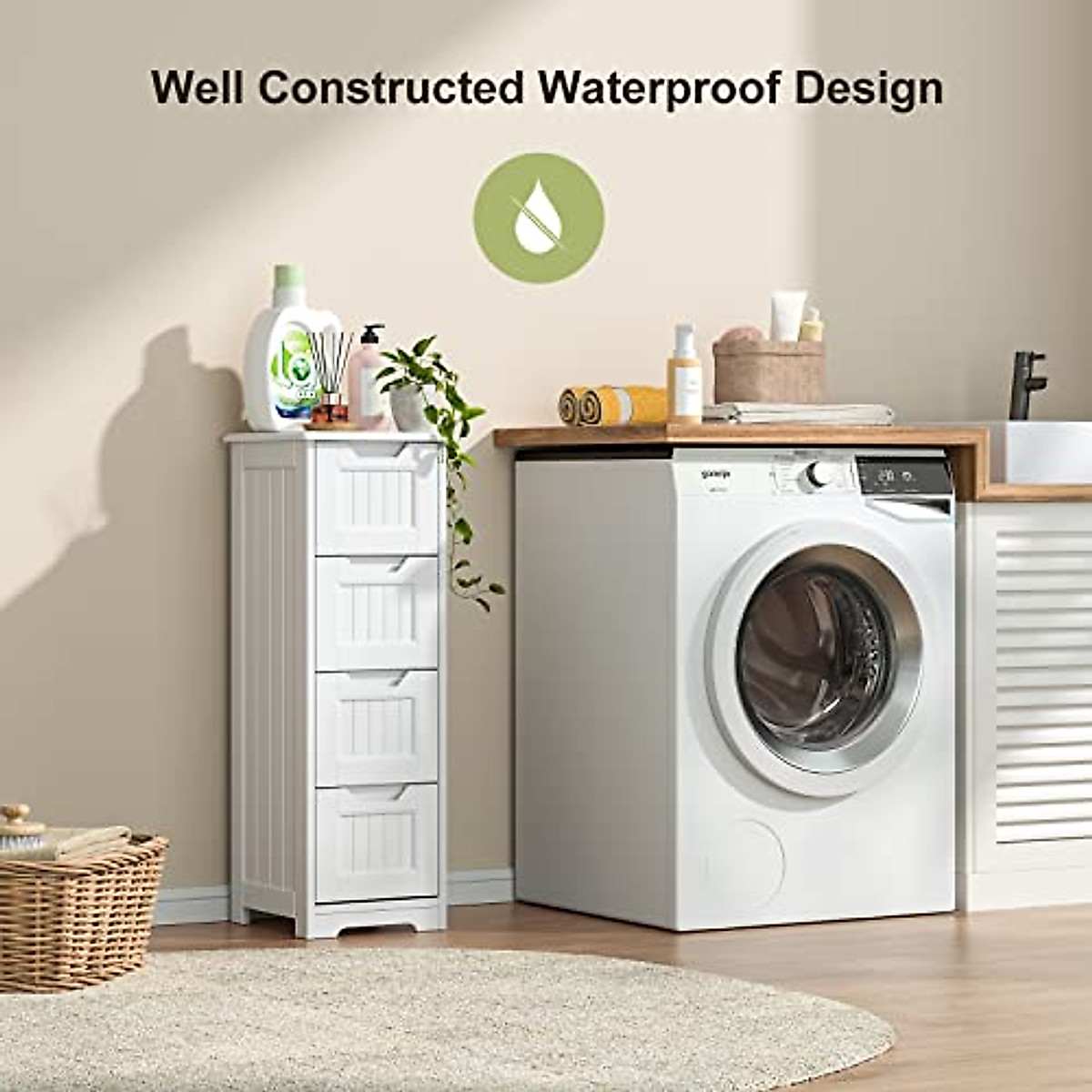 Gizoon Small Bathroom Storage Cabinet Freestanding with Drawers for Narrow Places, 33" Wooden Dresser with 4 Drawers for Bedroom, Chest of Drawers White