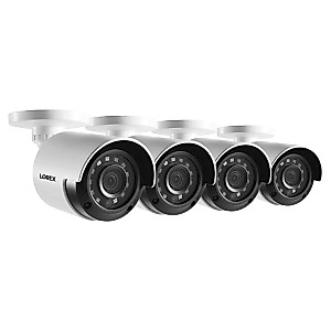 Lorex LBV2531 1080p HD Indoor Outdoor Analog Bullet Security Camera with 130ft Night Vision, IP66, Camera Only, White, 4-Pack LBV2531W-4PK 0 (Renewed)