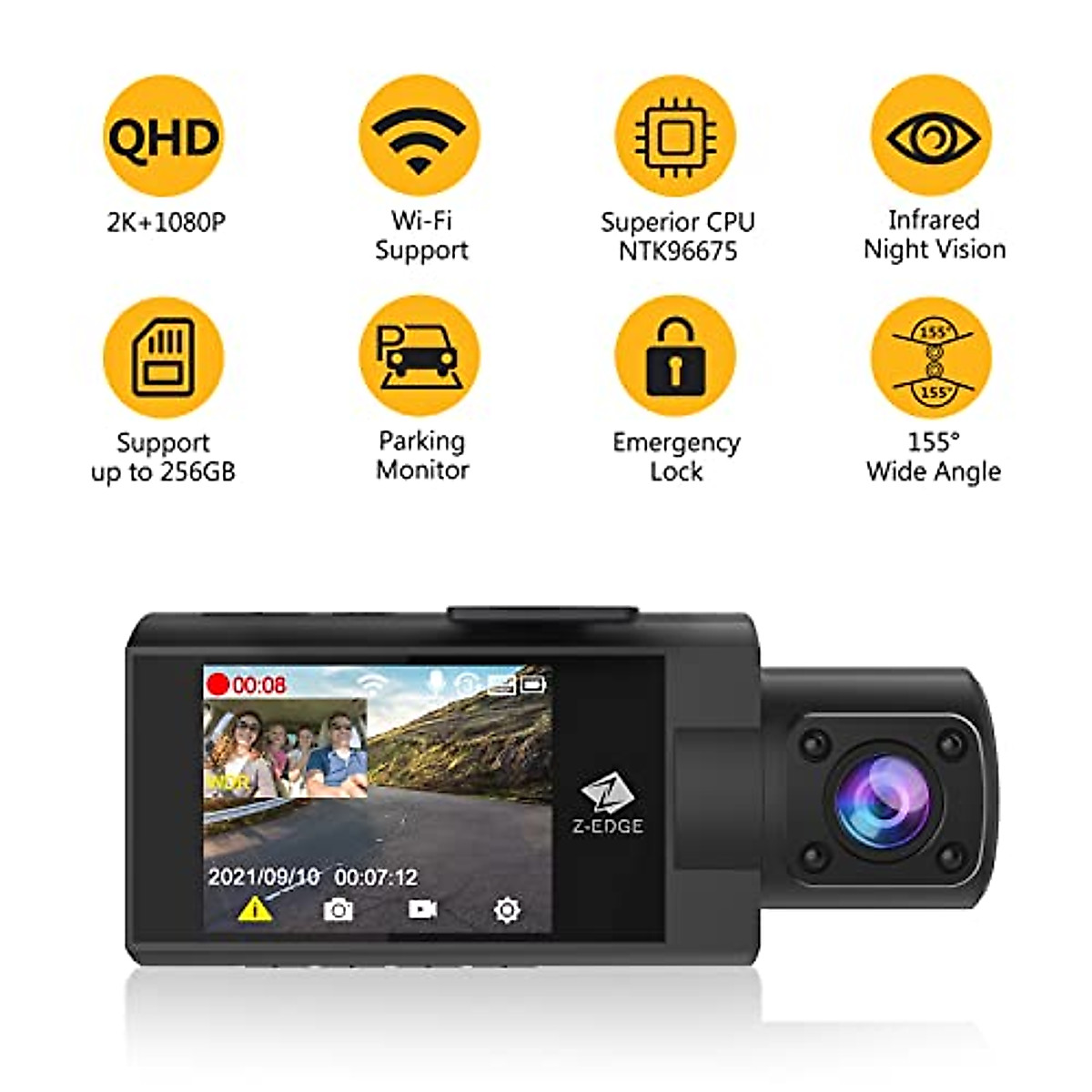 Dash Cam, Z3Pro Dash Cam Front and Inside, 2K+1080P Front and Inside Dual Dash Cam, Car Camera, IR Night Vision, Parking Mode, G-Sensor, Support 256GB