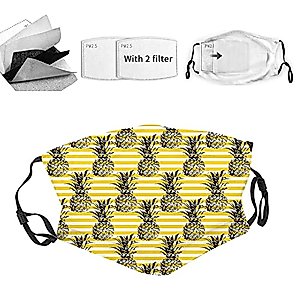 VeJerKK Fruits Fashion Face mask with designs,Modern Pineapple Motif,Reusable Face Mask Balaclava Washable Outdoor Nose Mouth Cover for women men,Yellow White and Black