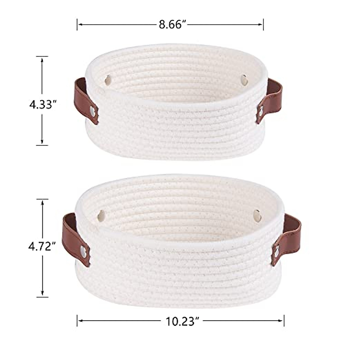 Small Basket for Organizing Small Cotton Rope Woven Storage Bins Dog Toy Bin Mini Rope Basket Small Organizer Bins Little Basket with Handle for Kids Baby Cloth Christmas Gift Empty, XS White 2 Pack