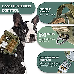 BUMBIN Tactical Dog Harness for Medium Dogs No Pull, Famous TIK Tok No Pull Dog Harness, Fit Smart Reflective Pet Walking Harness for Training, Adjustable Dog Vest Harness with Handle Green M