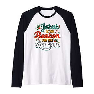 Christian Jesus The Reason Christmas Stocking Stuffer Raglan Baseball Tee