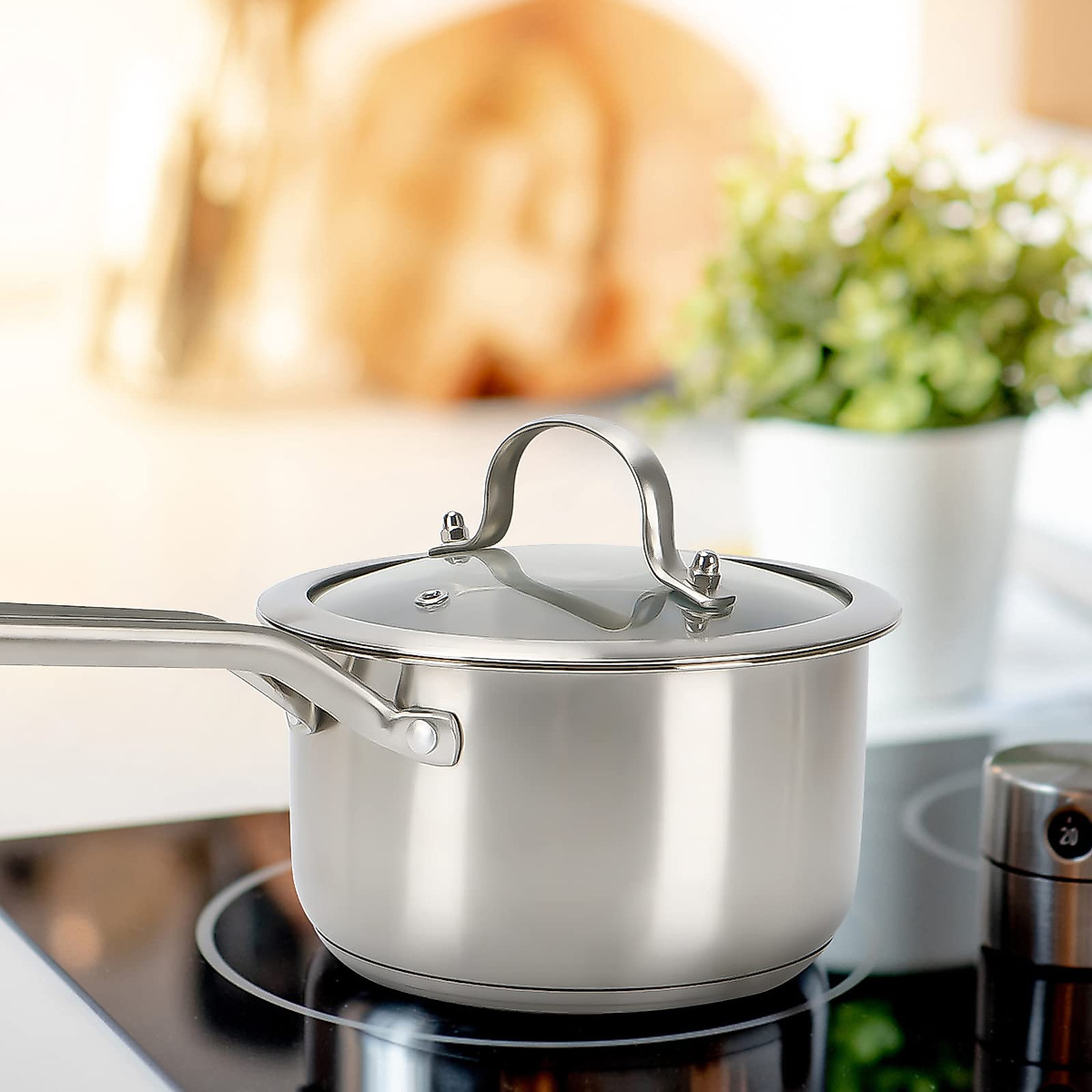 HOXHA Sauce Pot, 1.5 Quart Nonstick Saucepan,304 Stainless Steel Saucepan with Lid, Universal Milk Pot, Multipurpose Pot for Kitchen Home Restaurant