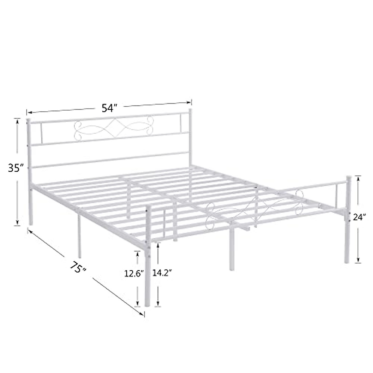 VECELO 14" Full Size White Metal Platform Bed Frame with Headboard,Premium Steel Slat Support/No Box Spring Needed/Noise-Free/Easy Assembly