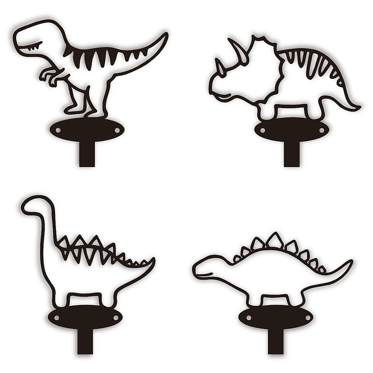 4 Piece Set Cartoon Dinosaur Silhouette Shape Coat Hooks Wall Mounted Matte Black Metal Wall Hanger Hooks for Coat Hat Garments Leashes Modern Minimalist Design Dinosaur Room Decor for Boys Girls Kids