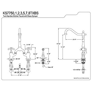 Kingston Brass KS7757TXBS French Country Bridge Kitchen Faucet, Brushed Brass
