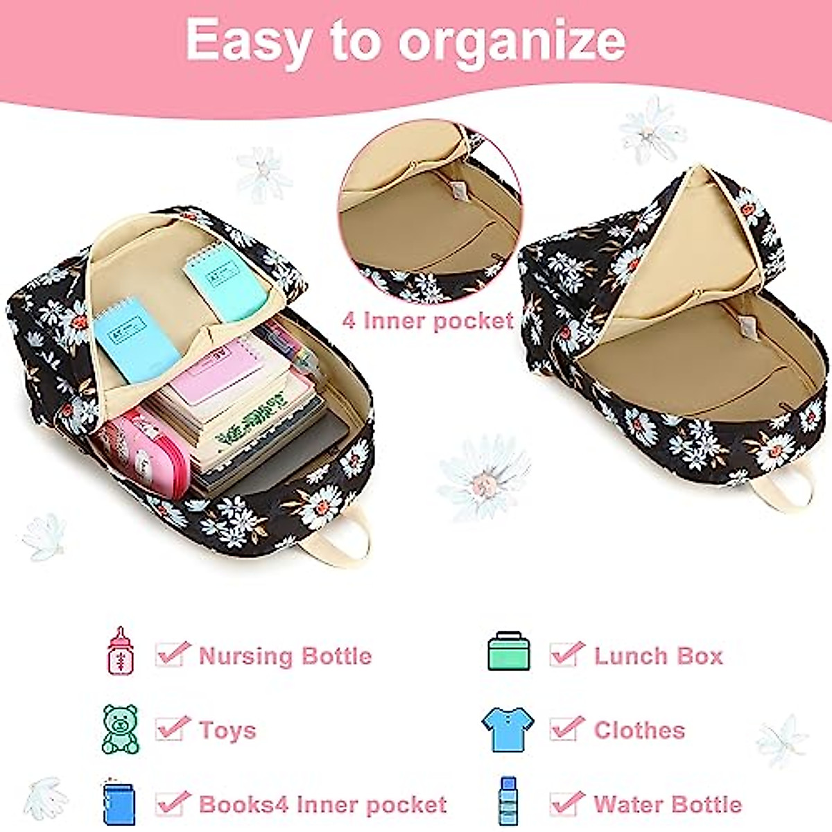 School Backpack for Teen Girls Women Laptop Backpack College Bookbags Middle School Travel Work Commuter Back Pack(Magritte-white)