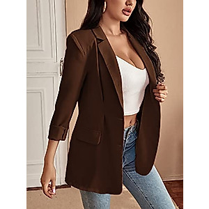 Floerns Women's Solid Notched Lapel Long Sleeve Single Breasted Blazer Jacket Chocolate Brown M