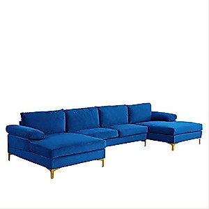 Casa Andrea Modern Modern Large Velvet Fabric U-Shape Sectional Sofa, Double Extra Wide Chaise Lounge Couch with Gold Legs