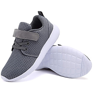 TOEDNNQI Boys Girls Sneakers Kids Lightweight Breathable Strap Athletic Running Shoes for Toddler/Little Kid/Big Kid Grey Size 9