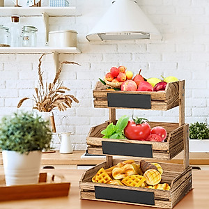 2 Pcs 3 Tier Fruit Basket for Kitchen Wooden Fruit Bowl Fruit Stand for Kitchen Countertop Heavy Duty Fruit and Vegetable Storage Holder for Fruit, Vegetables, Bread, Produce Home Storage and Display