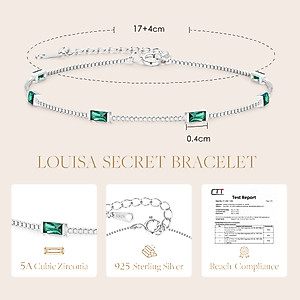 LOUISA SECRET Birthstone Bracelets for Women, 925 Sterling Silver Dainty Simple Women Charm Link Bracelet, Birthday Anniversary Jewelry Gifts for Women Wife Mom Her