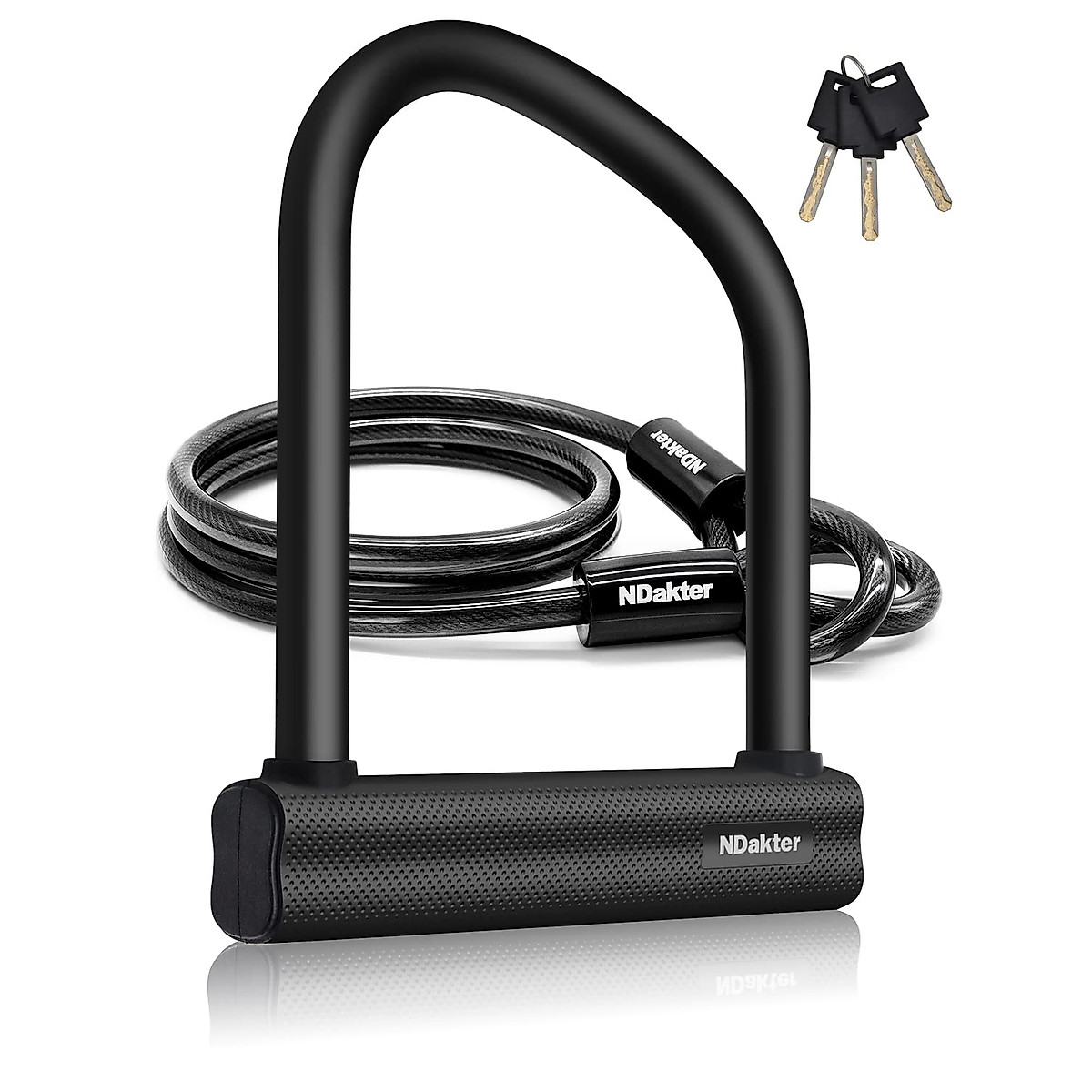 NDakter Bike U Lock, Heavy Duty Anti Theft Bicycle Locks Cable for Ebike, 18mm Shackle, 6FT Length High Security Cable with 3 Keys for Electric Scooter, Motorcycle, Bicycles,Outdoor Equipment