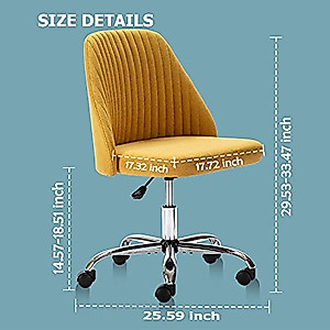 Home Office Desk Chair, Vanity Chair, Modern Adjustable Low Back Rolling Chair, Twill Upholstered Cute Office Chair, Desk Chairs with Wheels for Bedroom, Classroom, Vanity Room (Yellow)