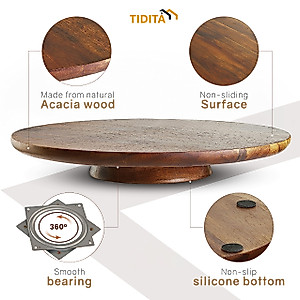 TIDITA 13" Acacia Wood Cake Stand Rotating – Rustic Cake Stand Turntable – Wooden Revolving Spinner Cake Decorating Supplies - Use at Parties, Weddings, Restaurants (Acacia Wood)