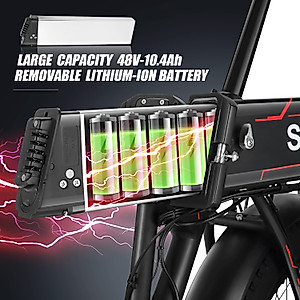 Speedrid Folding Electric Bike for Adults with Peak 800W Motor, 20" x 4.0" Fat Tire Ebike with Mid Located Built-in 48V-10.4Ah Battery, Up to 50 Miles, Front Suspension Fork and 7 Speed