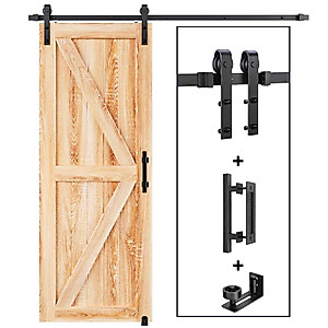 EaseLife 5.5 FT Sliding Barn Door Track and Handle Hardware Kit,Heavy Duty,Basic J Pulley,Slide Smoothly Quietly,Easy Install (5.5FT Track Kit for 30"~33" Wide Single Door)