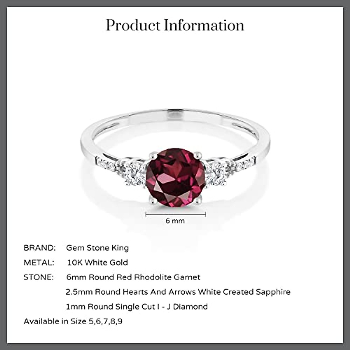 Gem Stone King 10K White Gold 6MM Round Gemstone Birthstone White Created Sapphire & White Diamond Accent 3-Stone Engagement Ring | Three-Stone Wedding Anniversary Promise Ring For Women