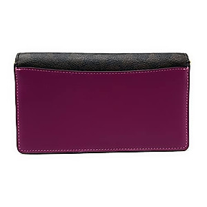 COACH Women's Anna Foldover Crossbody Clutch (Signature Canvas - Brown - Dark Magenta)