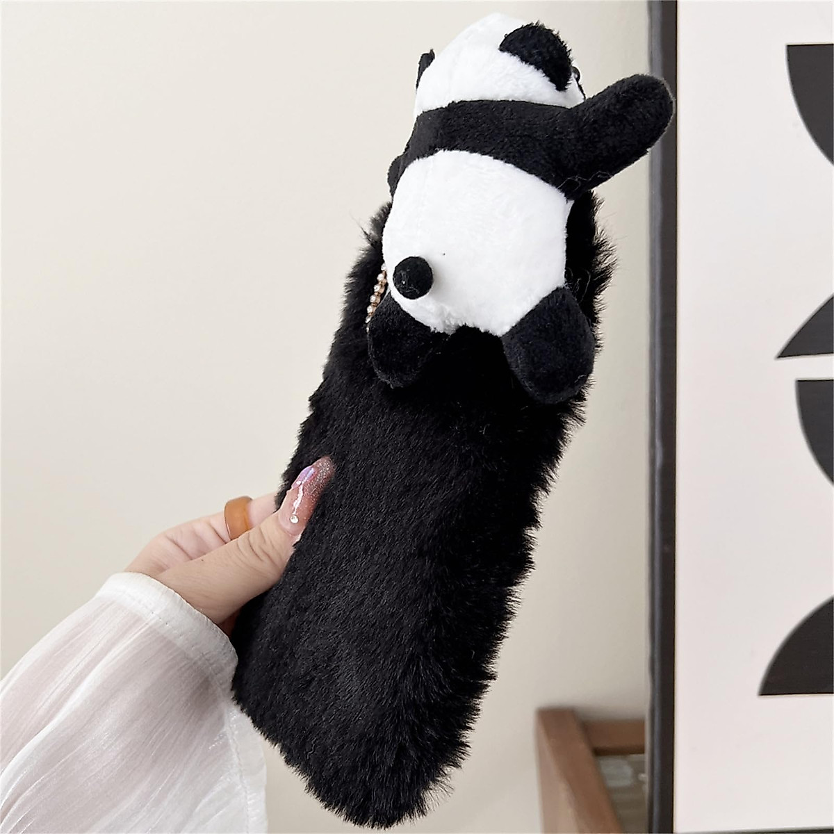 for Motorola Moto G Stylus(5G) (2023) Furry Phone Case, Cute Lazy Panda Soft Lovely Cartoon Animal Doll Fluffy Hairy Fur Plush Phone Case Heart Shaped Love Pattern