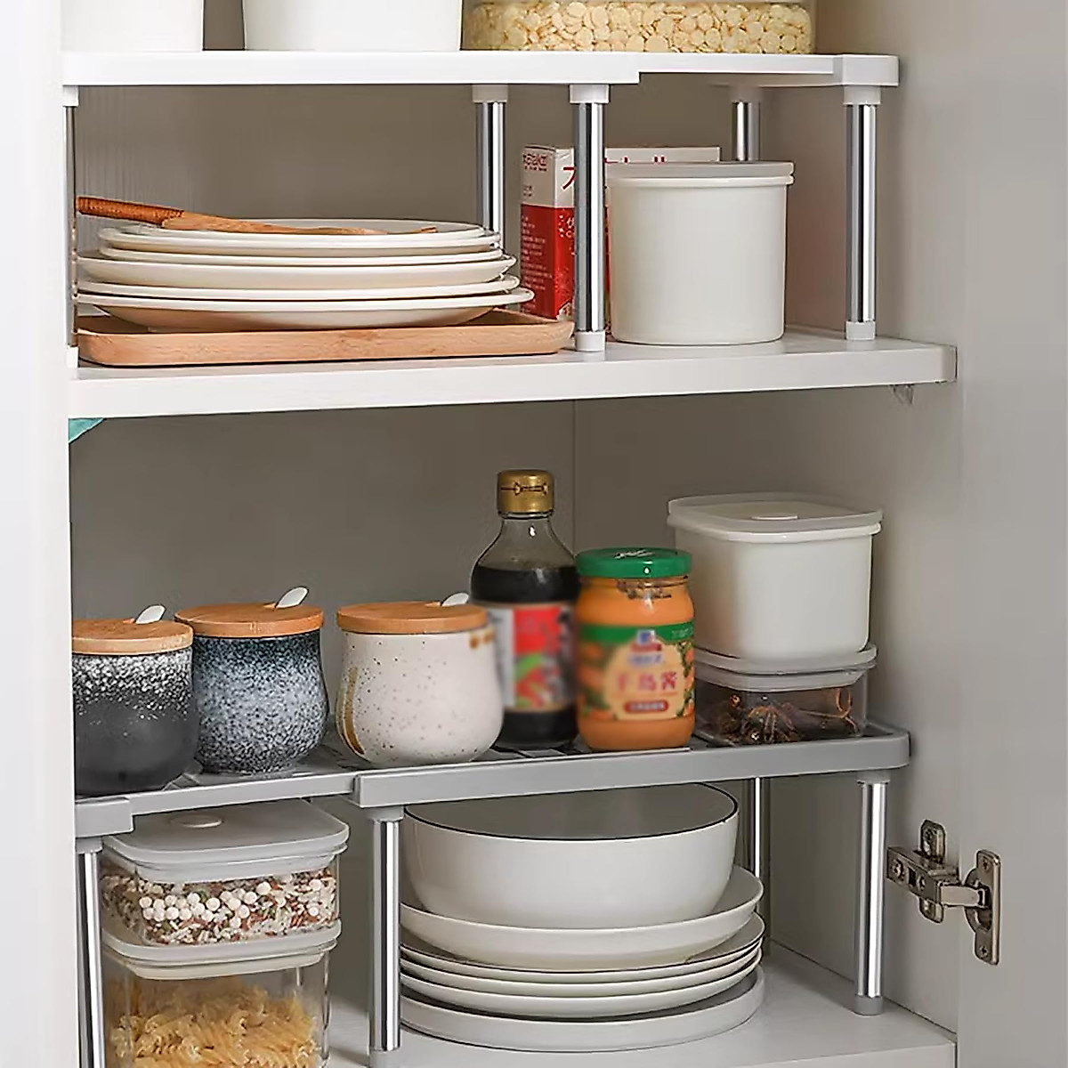 Atkits Adjustable Shelf Organizer Expandable Under Sink Organizer and Storage Multi-Use Under Kitchen Cabinet Storage Shelf,White