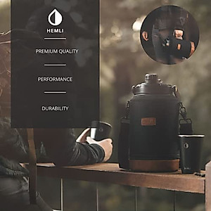 HEMLI One Gallon Water Bottle Insulated, 128 oz Insulated Stainless Steel Water Bottle, One Gallon Jug, Double-Walled Vacuum-Sealed Insulated Beer Growler, with Carrying Case