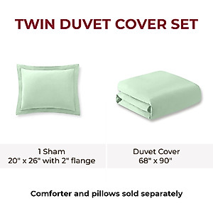 Mellanni Duvet Cover Set - Soft 100% Organic Cotton Bedding Sets & Collections - Button Closure & Corner Ties (Twin, Sage)