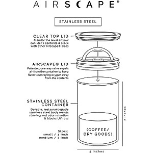 Planetary Design Airscape Stainless Steel Coffee Canister - Set of 2 - Food Storage Container - Patented Airtight Lid Pushes Out Excess Air - Preserve Food Freshness (Small & Medium, Matte Black)