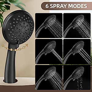 RAINVISTA High Pressure Handheld Shower Head - Matte Black - 6 Functions Detachable Bathroom Shower Head Set with Stainless Steel Hose and Adjustable Shower Arm Bracket